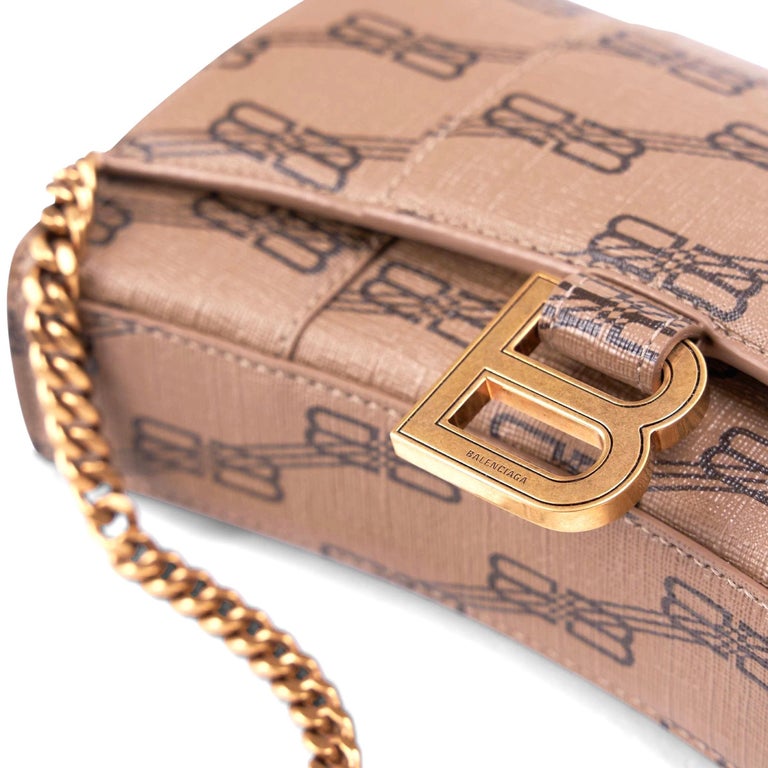 New Balenciaga Brown Hourglass Monogram BB Coated Canvas Clutch ...