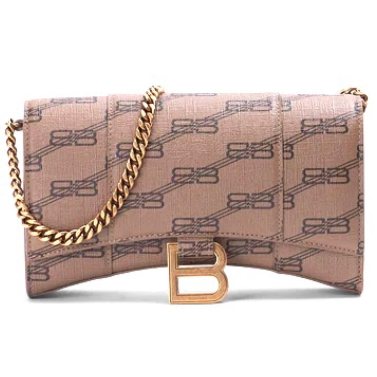 New Balenciaga Brown Hourglass Monogram BB Coated Canvas Clutch ...