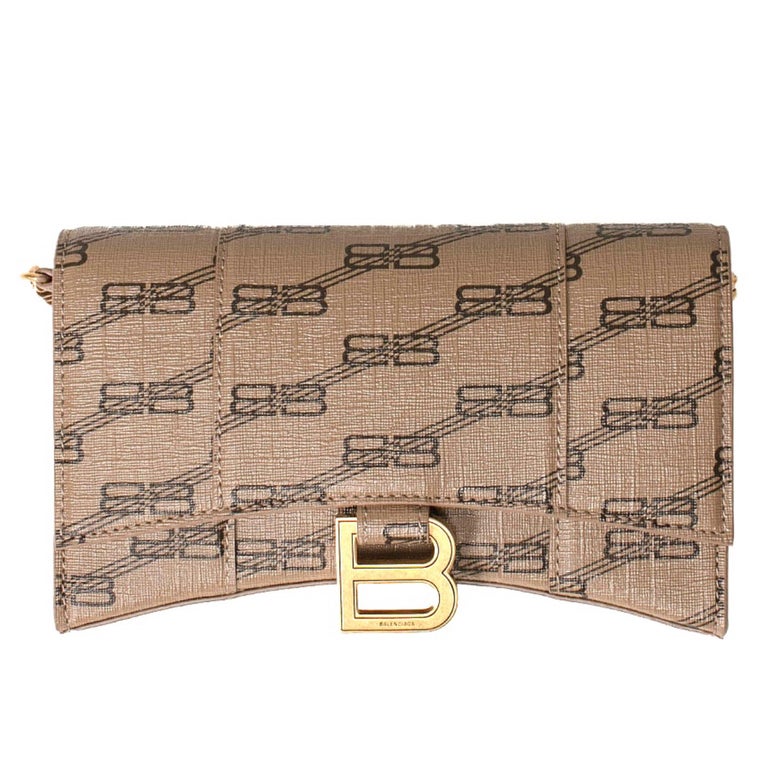 New Balenciaga Brown Hourglass Monogram BB Coated Canvas Clutch ...