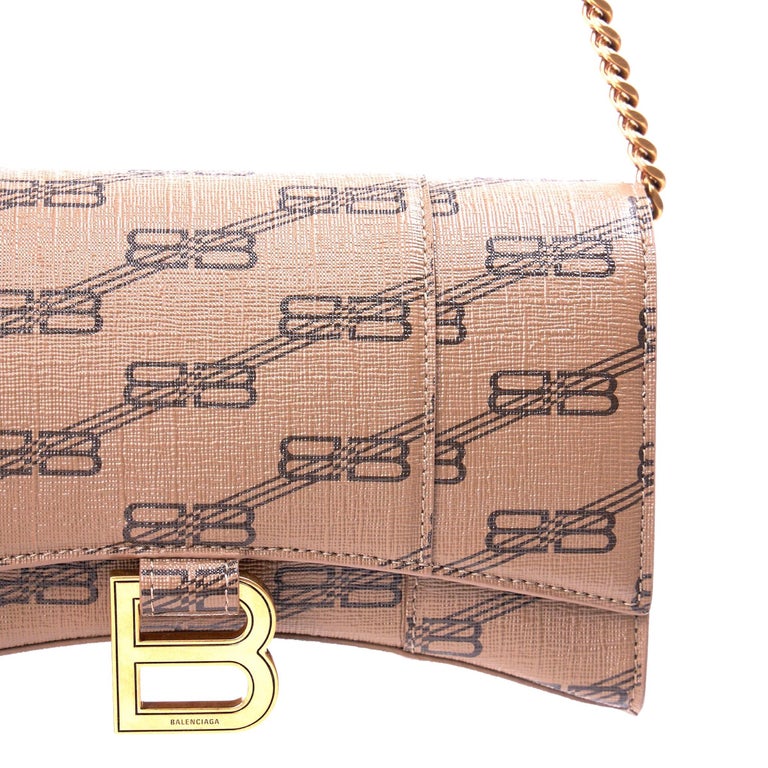 New Balenciaga Brown Hourglass Monogram BB Coated Canvas Clutch ...