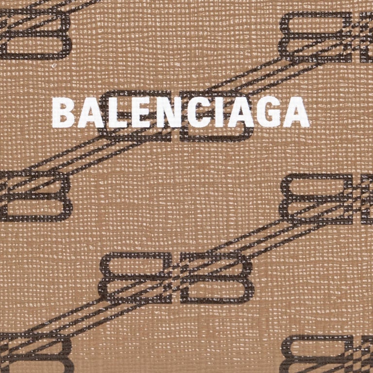 New Balenciaga Brown Monogram BB Zip Around Coated Canvas Clutch Bag ...