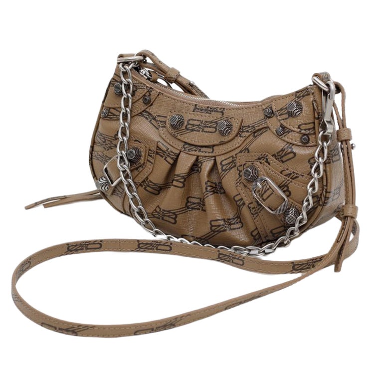New Balenciaga Brown Neo Cagole XS Monogram Canvas Crossbody Shoulder ...