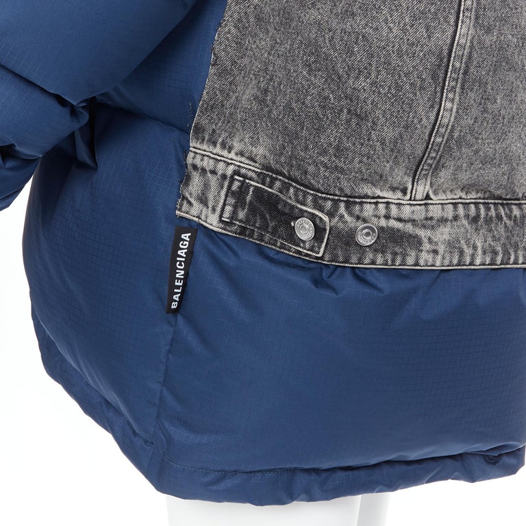 new BALENCIAGA Demna 2018 Fake Layering navy washed denim down puffer ...