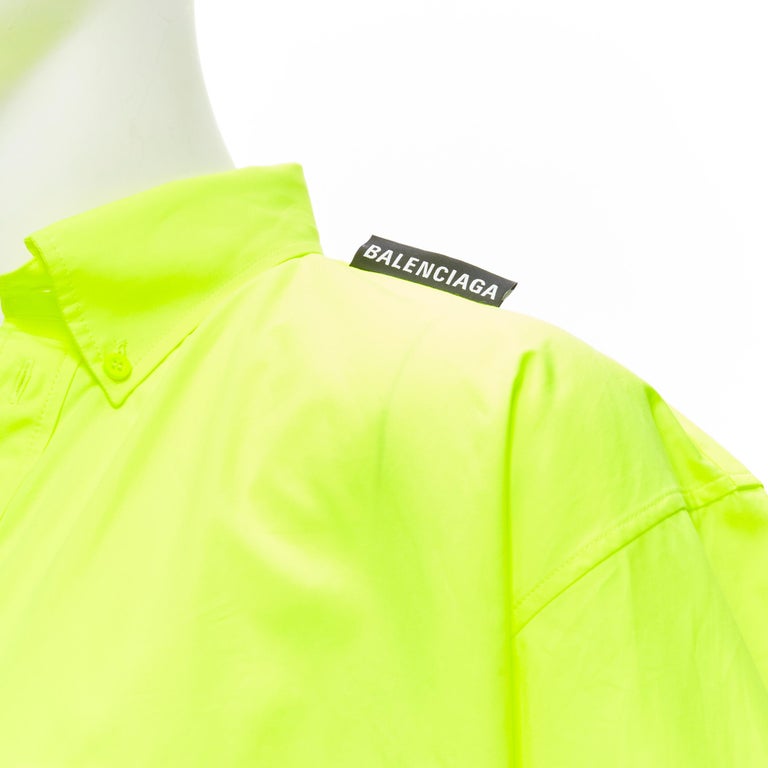 new BALENCIAGA Demna 2020 neon yellow shoulder tag boxy oversized shirt ...