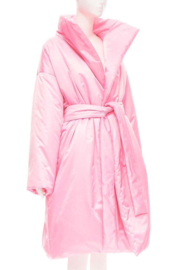 new BALENCIAGA Demna Runway pink nylon satin belted padded puffer coat ...
