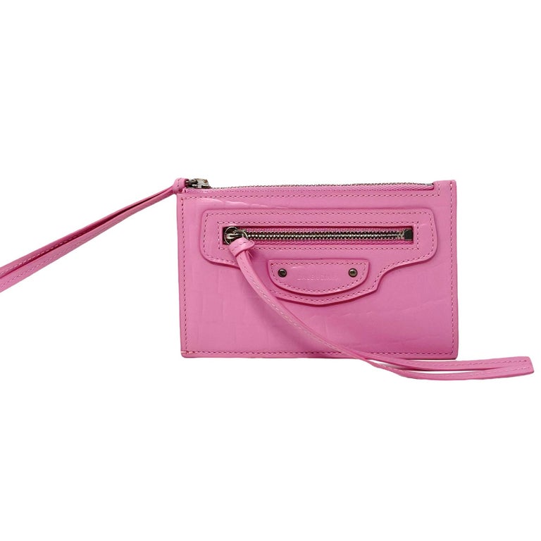 NEW Balenciaga Pink Neo Classic Crocodile Skin Pattern Card Holder ...