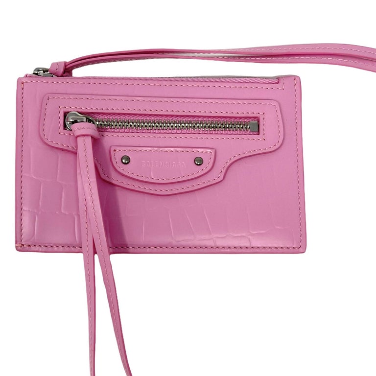 NEW Balenciaga Pink Neo Classic Crocodile Skin Pattern Card Holder ...