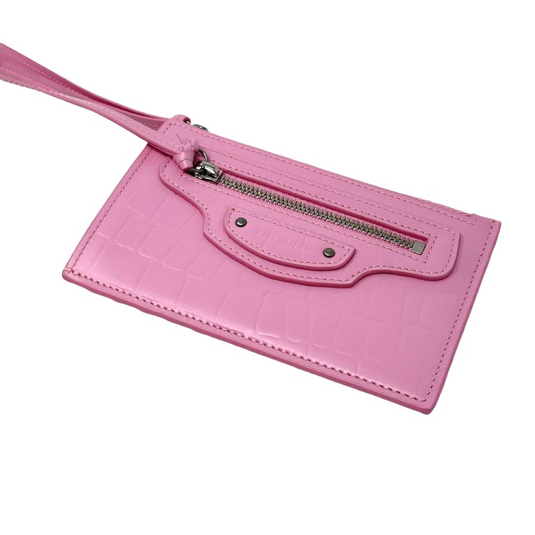 NEW Balenciaga Pink Neo Classic Crocodile Skin Pattern Card Holder ...