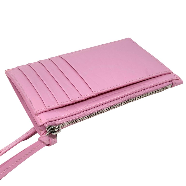NEW Balenciaga Pink Neo Classic Crocodile Skin Pattern Card Holder ...