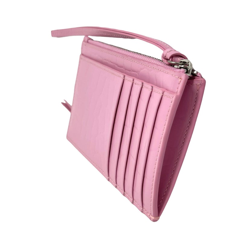 NEW Balenciaga Pink Neo Classic Crocodile Skin Pattern Card Holder ...