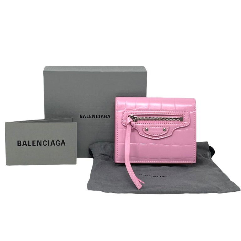 NEW Balenciaga Pink Neo Classic Crocodile Skin Pattern leather Bifold ...
