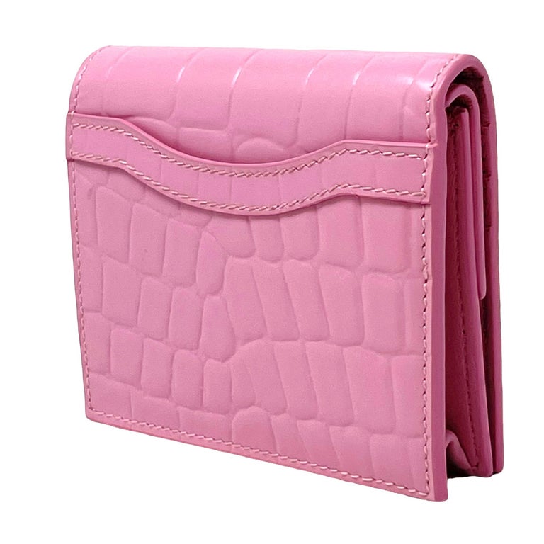 NEW Balenciaga Pink Neo Classic Crocodile Skin Pattern leather Bifold ...