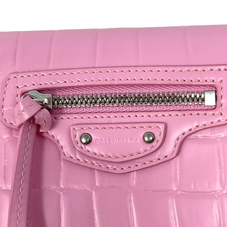 NEW Balenciaga Pink Neo Classic Crocodile Skin Pattern leather Bifold ...