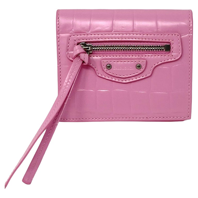NEW Balenciaga Pink Neo Classic Crocodile Skin Pattern leather Bifold ...