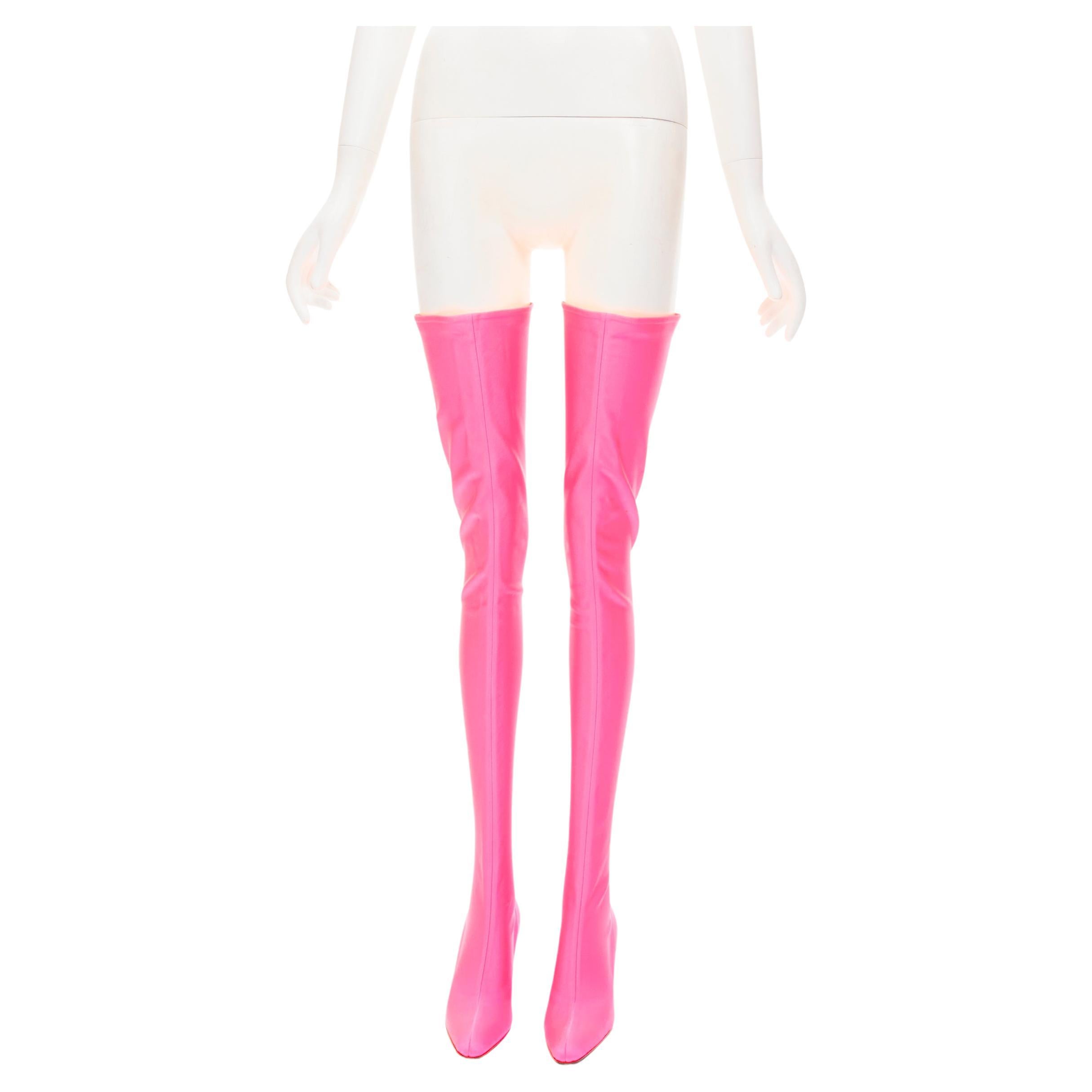 new BALENCIAGA Spandex Thigh over the knee Fluo Rose bright pink boot ...