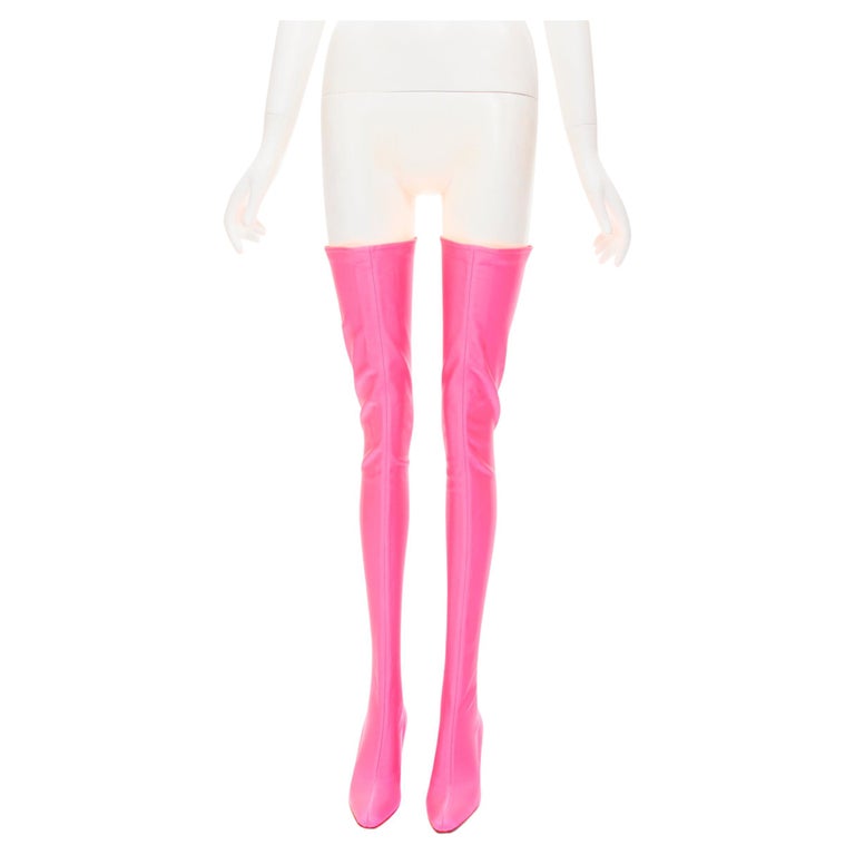 new BALENCIAGA Spandex Thigh over the knee Fluo Rose bright pink boot ...