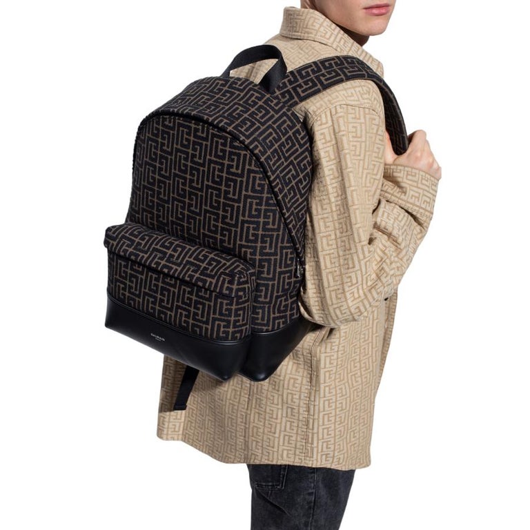 New Balmain Black Black All-Over Monogram Backpack Rucksack Bag For ...