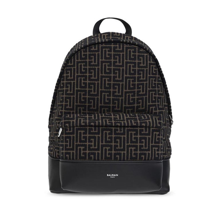 New Balmain Black Black All-Over Monogram Backpack Rucksack Bag For ...