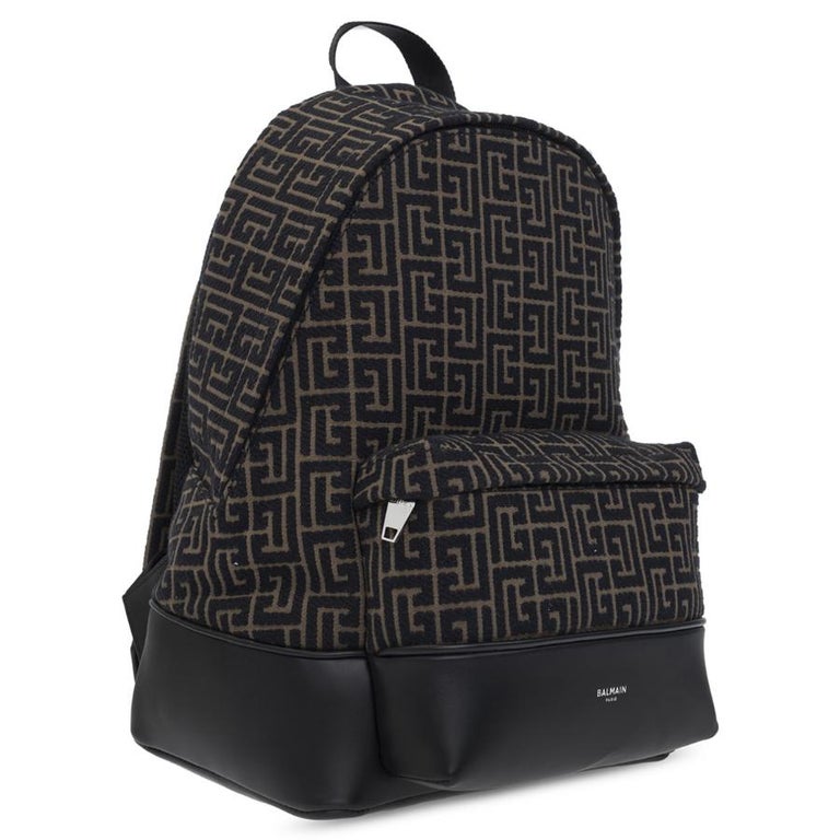New Balmain Black Black All-Over Monogram Backpack Rucksack Bag For ...
