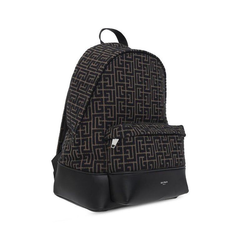 New Balmain Black Black All-Over Monogram Backpack Rucksack Bag For ...