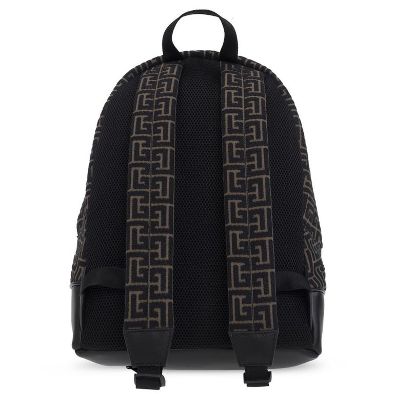 New Balmain Black Black All-Over Monogram Backpack Rucksack Bag For ...