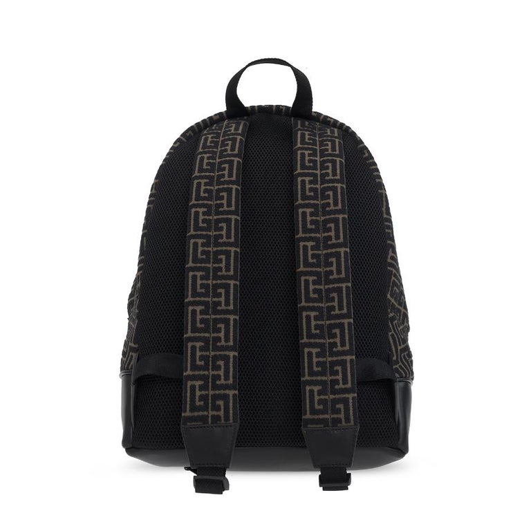 New Balmain Black Black All-Over Monogram Backpack Rucksack Bag For ...