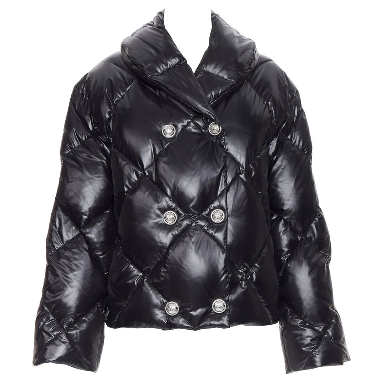 new BALMAIN black double breasted diamond goose down quilted puffer ...