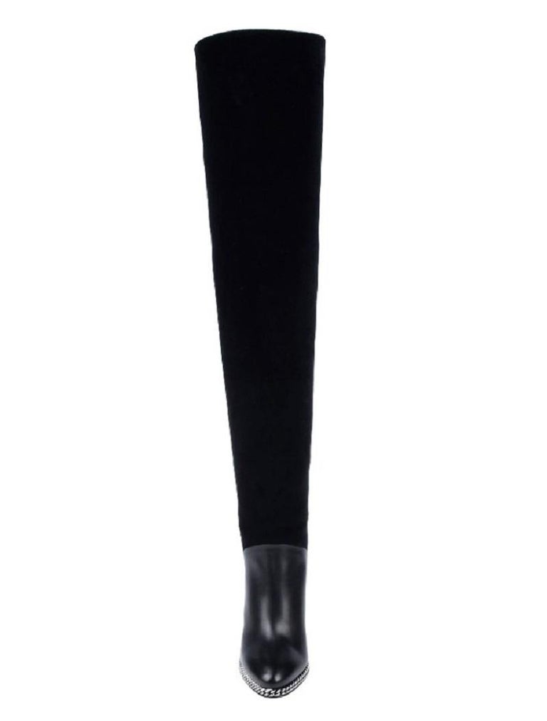 New Balmain Black Over the Knee Velvet Silver Metal Chain Heel Boots It ...