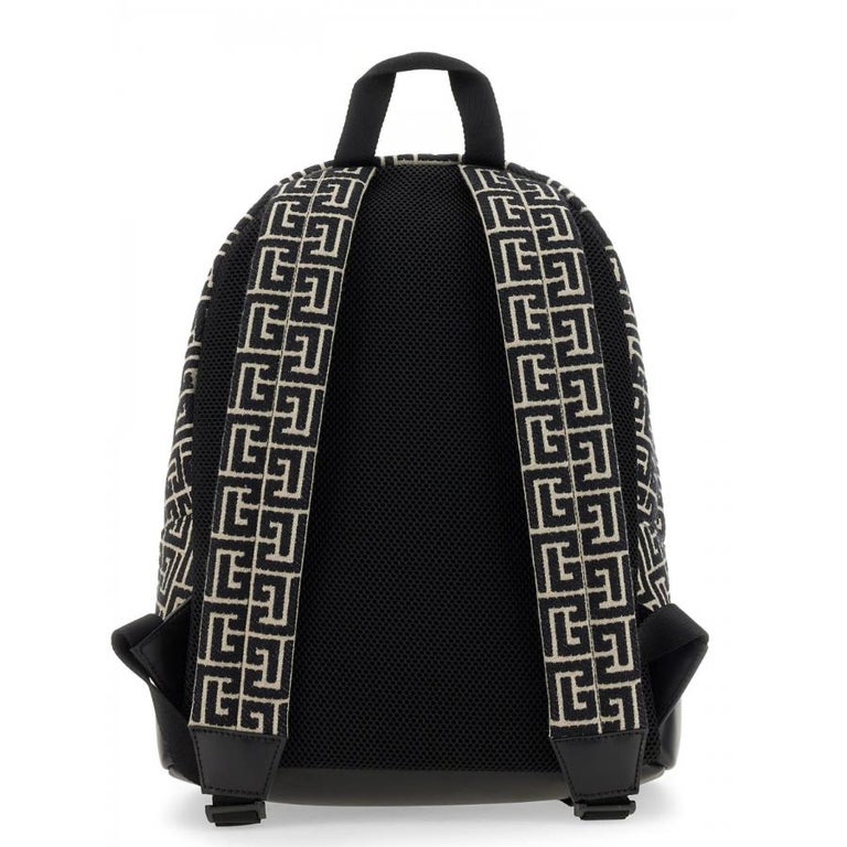 New Balmain Black White 1945 All-Over Monogram Jacquard Backpack ...