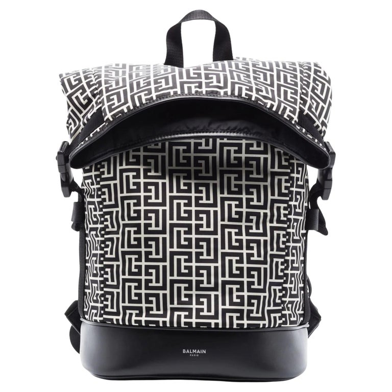New Balmain Black White All-Over Monogram Skate Foldover Backpack ...