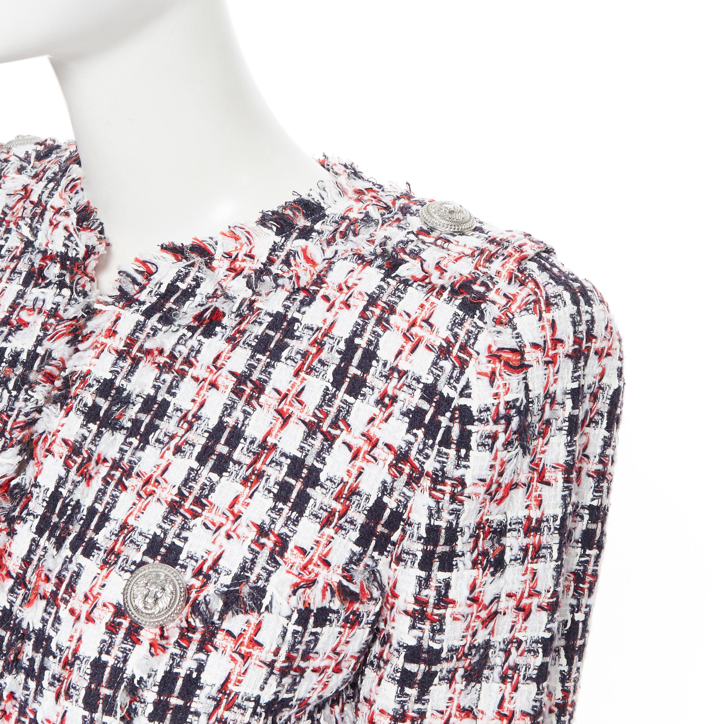 new BALMAIN red black tweed silver button shoulder padded military ...