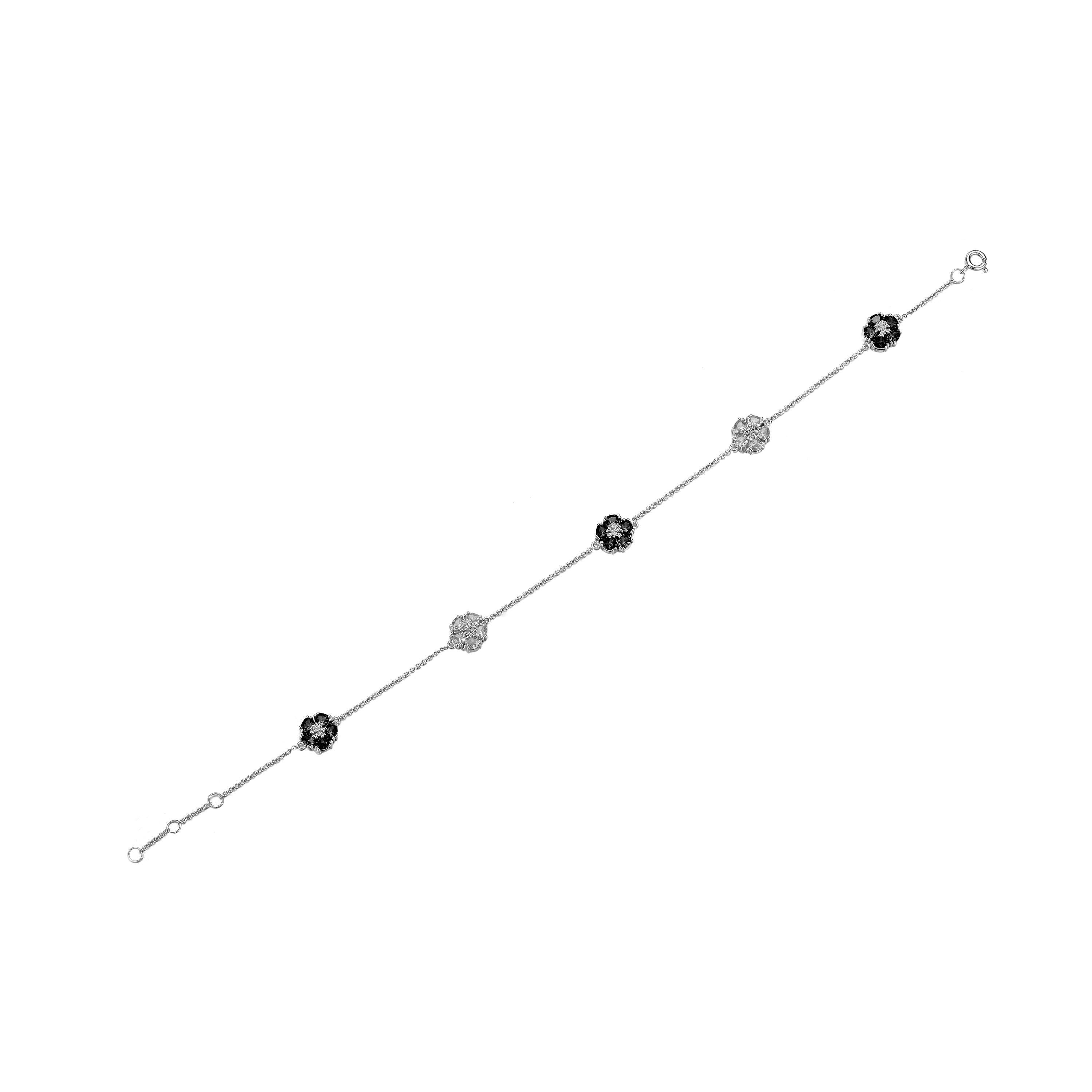 Black Spinel and White Topaz Blossom Gentile Chain Bracelet For Sale at ...