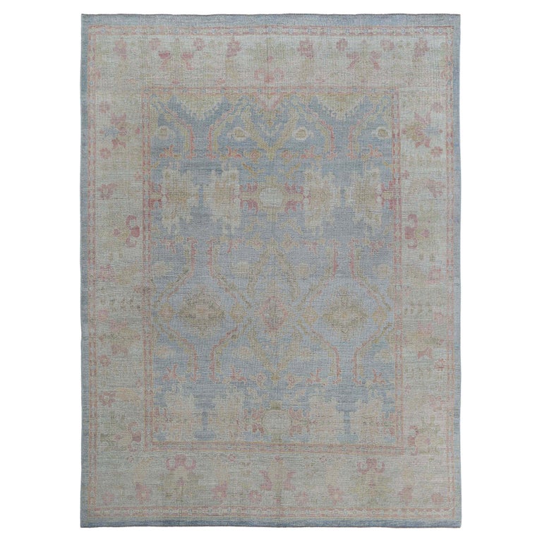 New Blue Turkish Rug in Oushak Design For Sale at 1stDibs