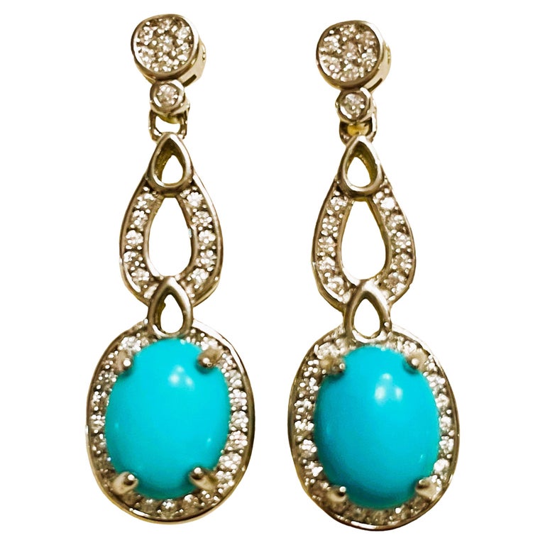 New Blue Turquoise Sterling Silver Post Dangle Earrings For Sale at 1stDibs