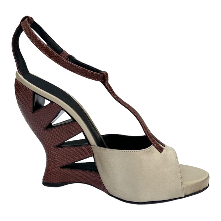 New Bottega Veneta Lizard Cut Out Wedge Sandals 39.5 - 9.5 For Sale at ...