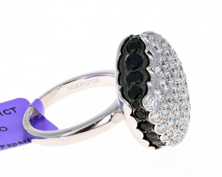 Boucheron Large 18 Karat White Gold Macaron Black Sapphire Diamond Ring ...