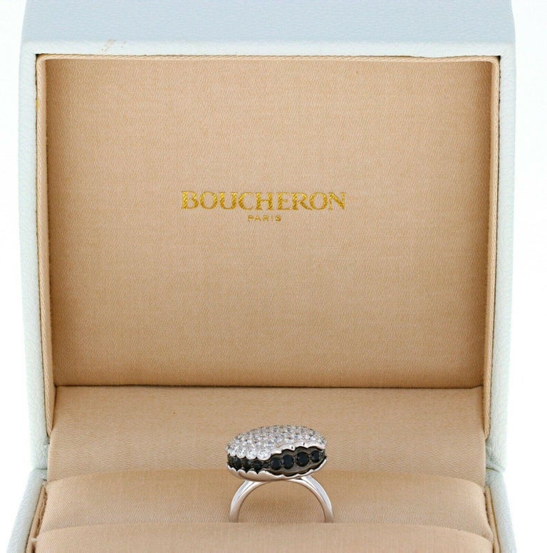 Boucheron Large 18 Karat White Gold Macaron Black Sapphire Diamond Ring ...