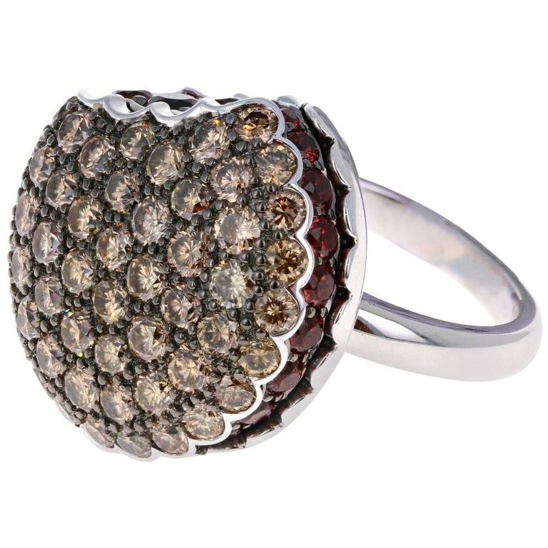 Boucheron Large 18 Karat White Gold Macaron Garnet and Brown Diamond ...