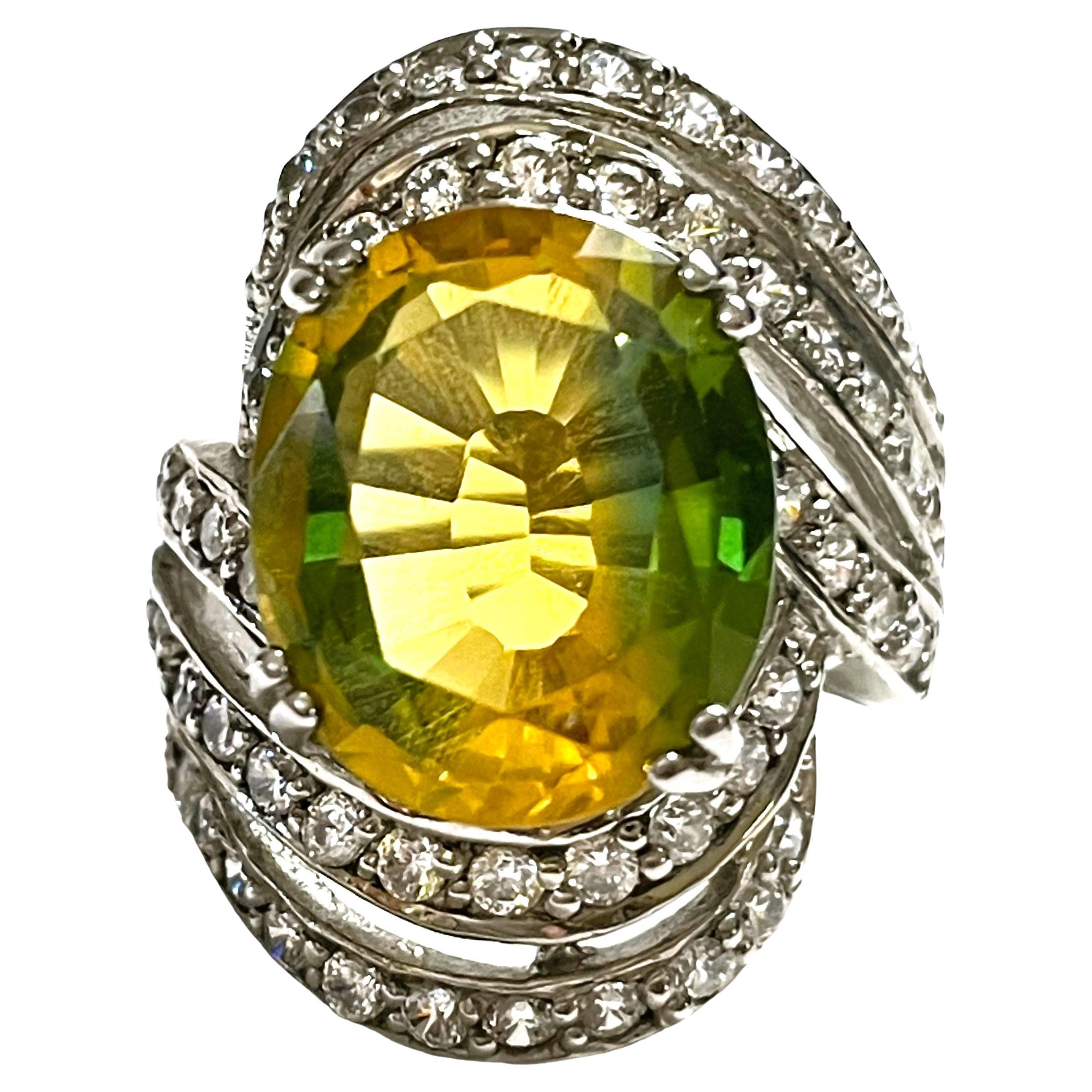 New Brazilian 7.1 Ct Yellow Green Ametrine and White Sapphire Sterling ...
