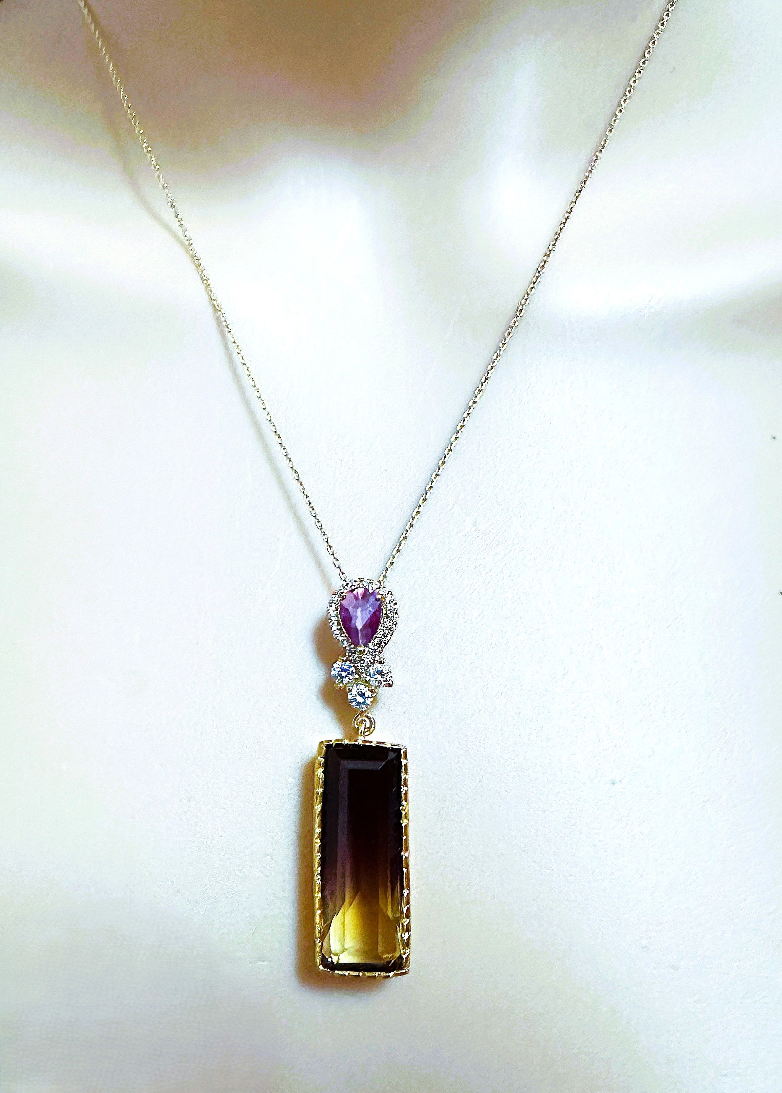 New Brazilian 13 Ct Ametrine Rose Gold Plated Sterling Pendant 18" For ...