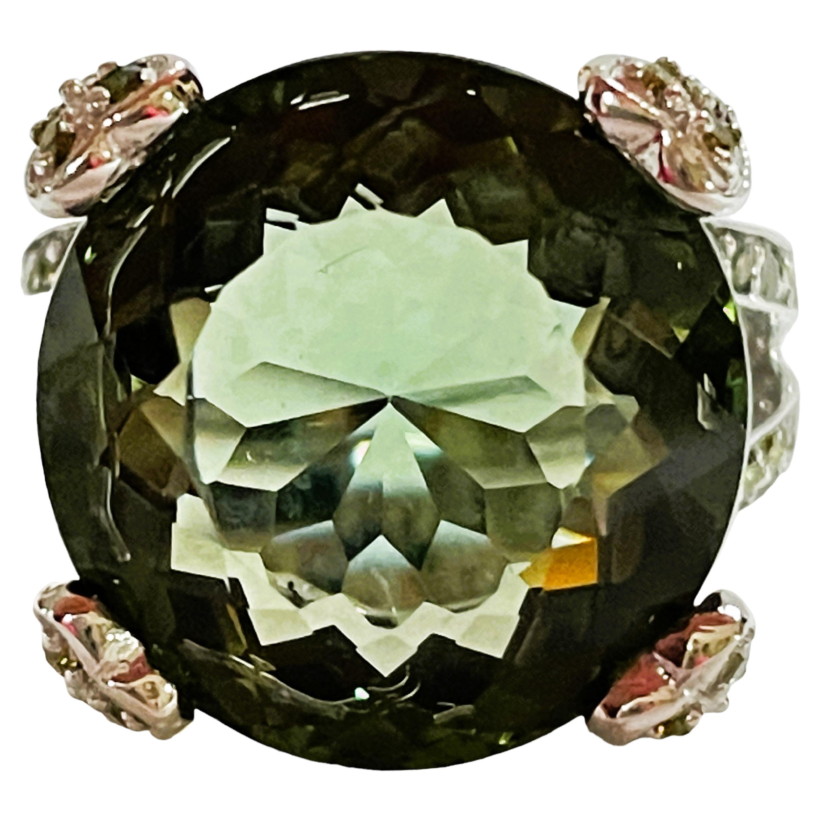 New Brazilian IF 19.60 Carat Forest Green Amethyst Sterling Ring For ...