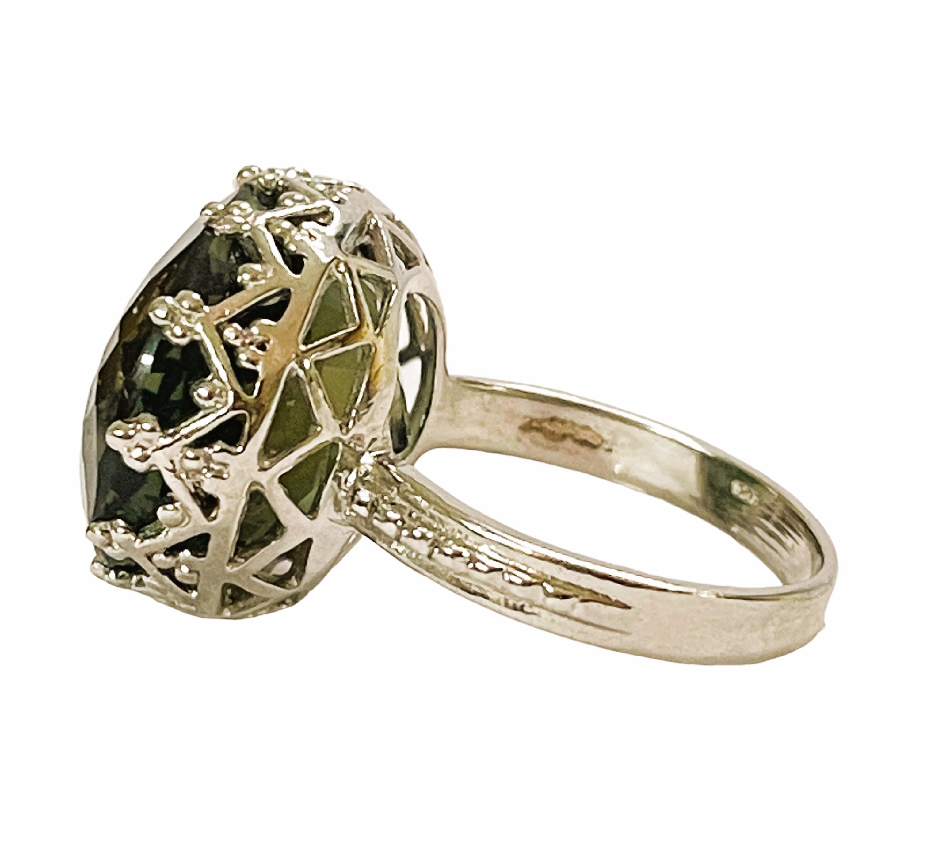 New Brazilian IF 19.60 Carat Forest Green Amethyst Sterling Ring For ...