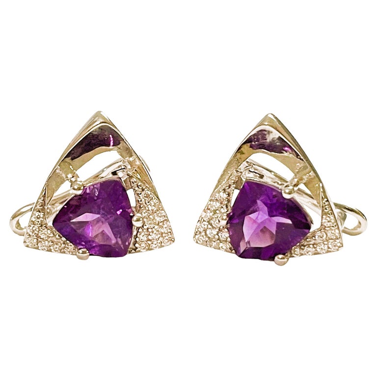 New Brazilian Trilliant Cut Purple Amethyst 14K Whgold Plated Sterling ...