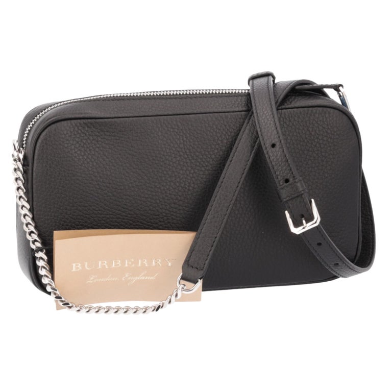 NEW Burberry Black Embossed Logo Leather Crossbody Bag For Sale at 1stDibs