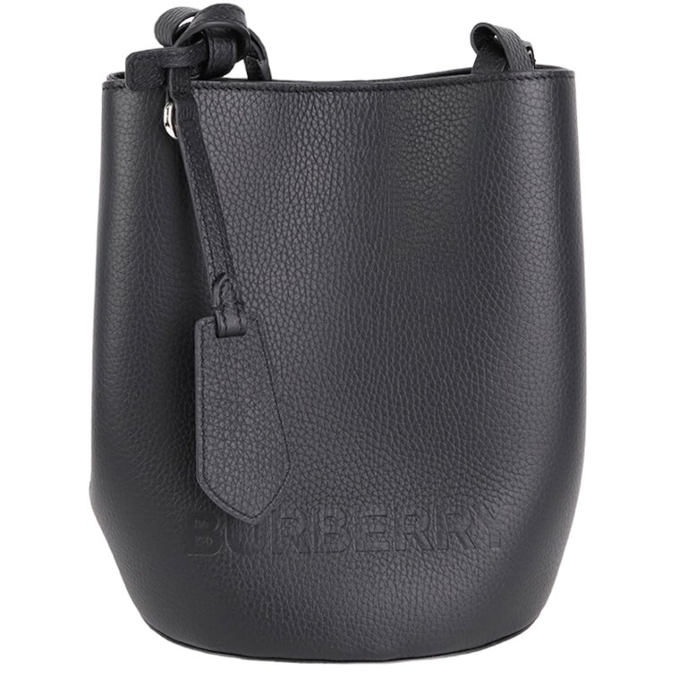 NEW Burberry Black Embossed Logo Leather Shoulder Bucket Bag For Sale ...