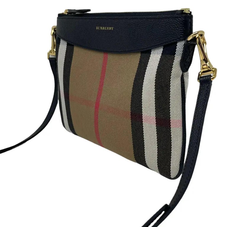 NEW Burberry Brown/Black Derby Peyton House Check Coated Canvas Clutch Crossbody at 1stDibs