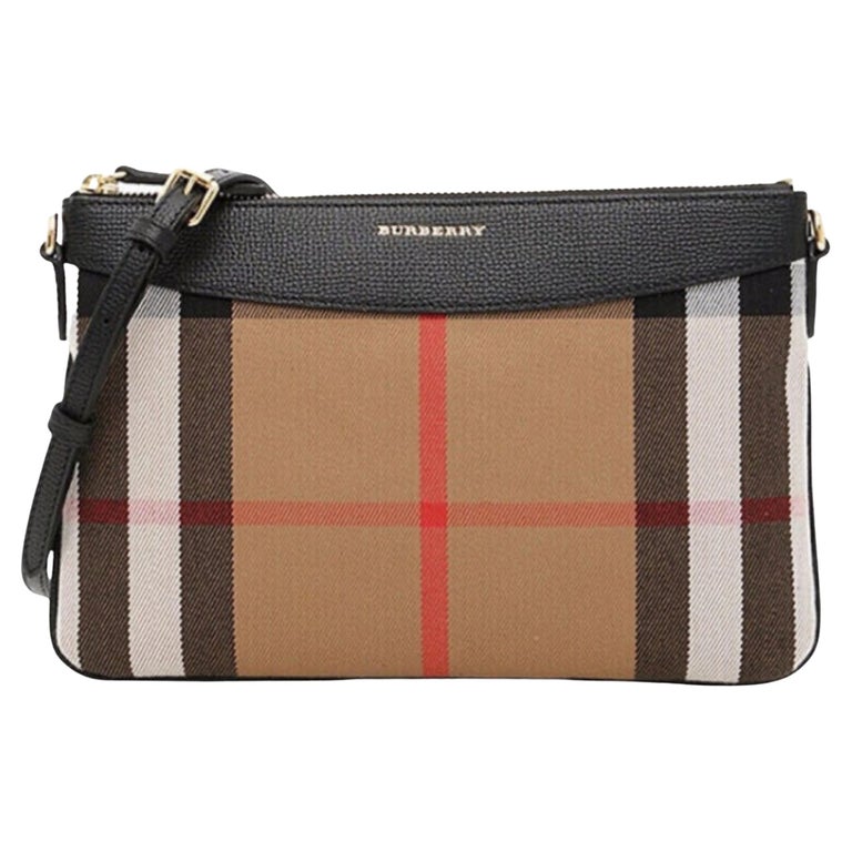 NEW Burberry Brown/Black Derby Peyton House Check Coated Canvas Clutch Crossbody at 1stDibs