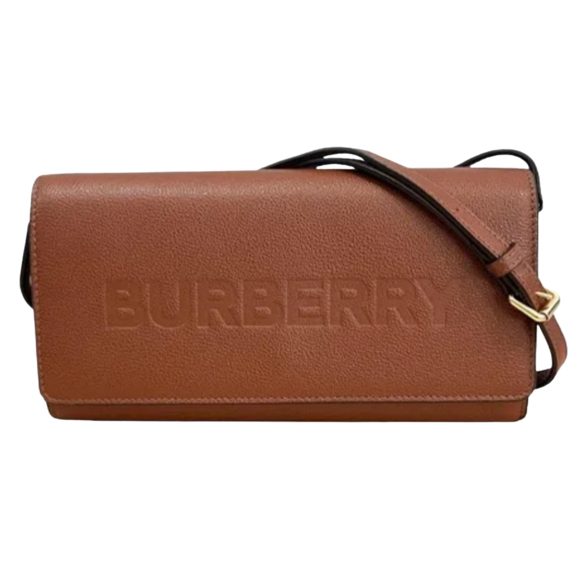 NEW Burberry Brown Embossed Logo Leather Wallet on Chain Crossbody Bag ...