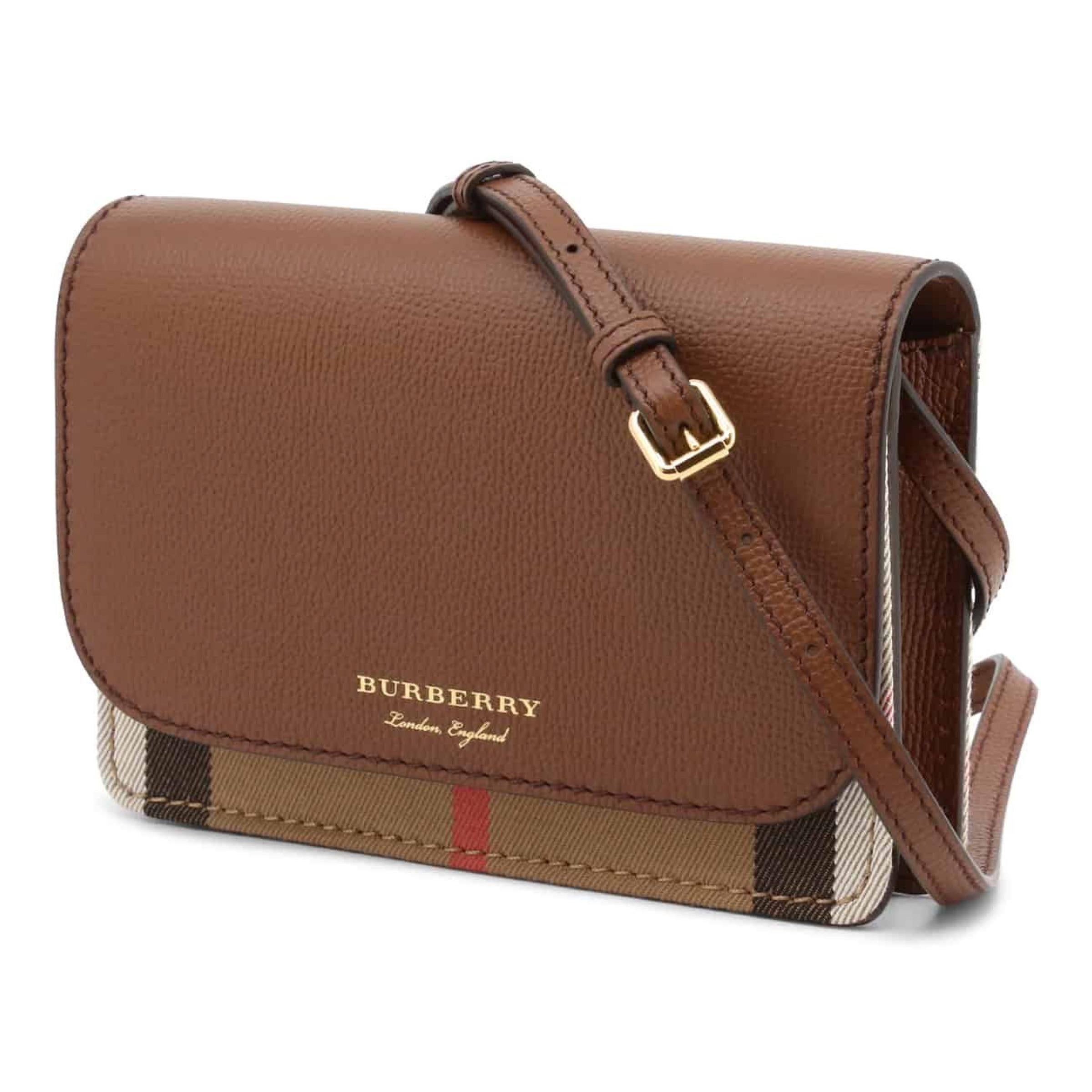 NEW Burberry Brown Hampshire Check Leather Crossbody Bag For Sale at ...
