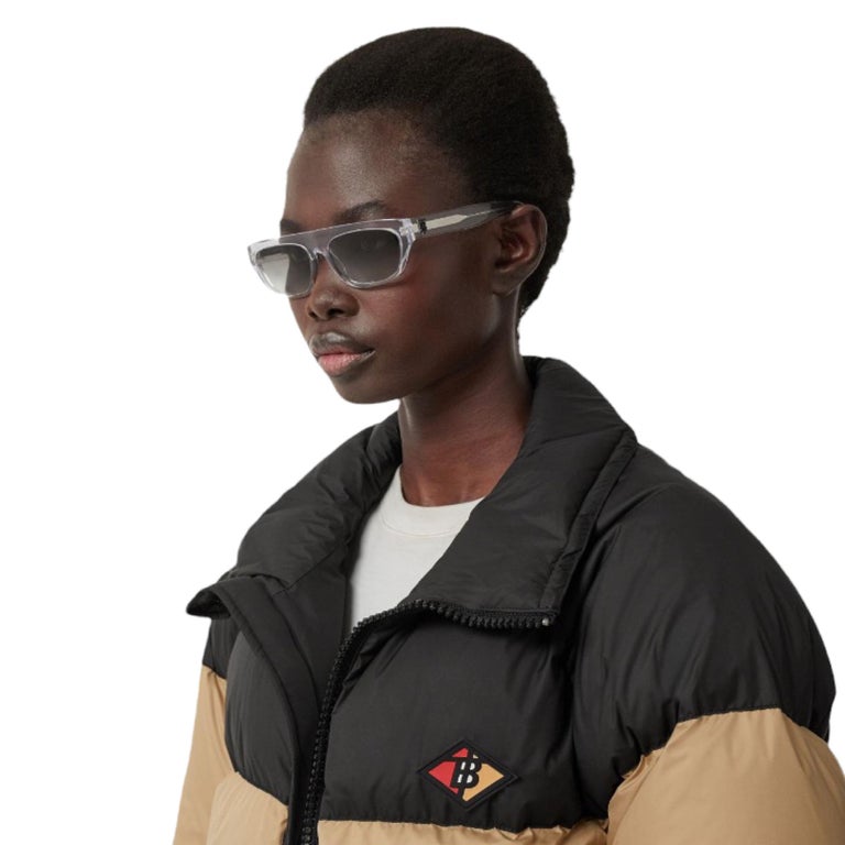 NEW Burberry Clear Frame Grey Lens Rectangular Sunglasses For Sale at ...